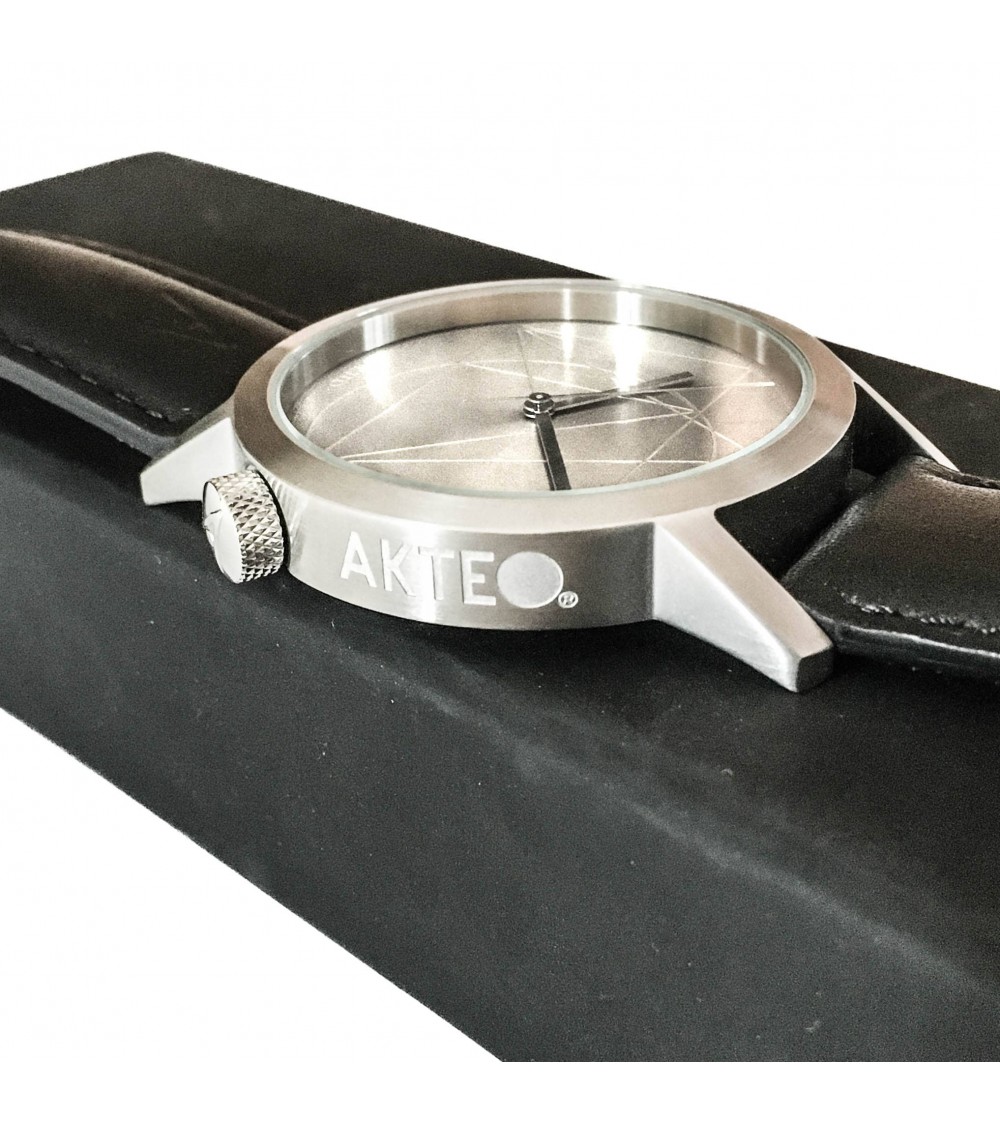 Montre AKTEO ANombre d’or 42 Acier inox-Acier inox, bracelet cuir noir